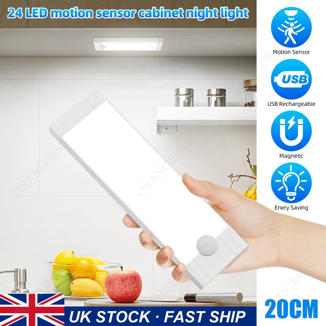 STRIP LIGHT LED PIR Motion Sensor USB Rechargeable Magnetic Cabinet ...