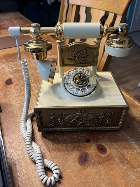 VINTAGE FRENCH VICTORIAN Style Ivory & Gold Color Rotary Dial Phone ...
