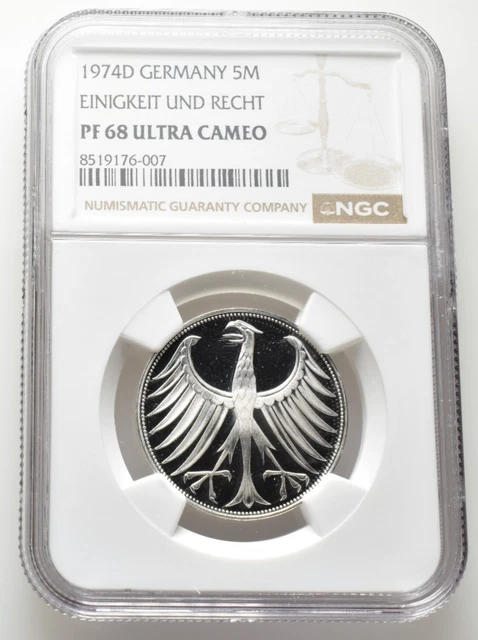 GC : BRD - 5 Deutsche Mark 1974 D Silberadler PP J. 387 NGC : PF 68 ...