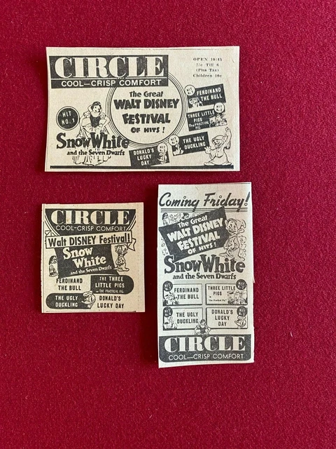 1940, WALT DISNEY, "Snow White", Newspaper Ads (3) Scarce / Vintage £45 ...