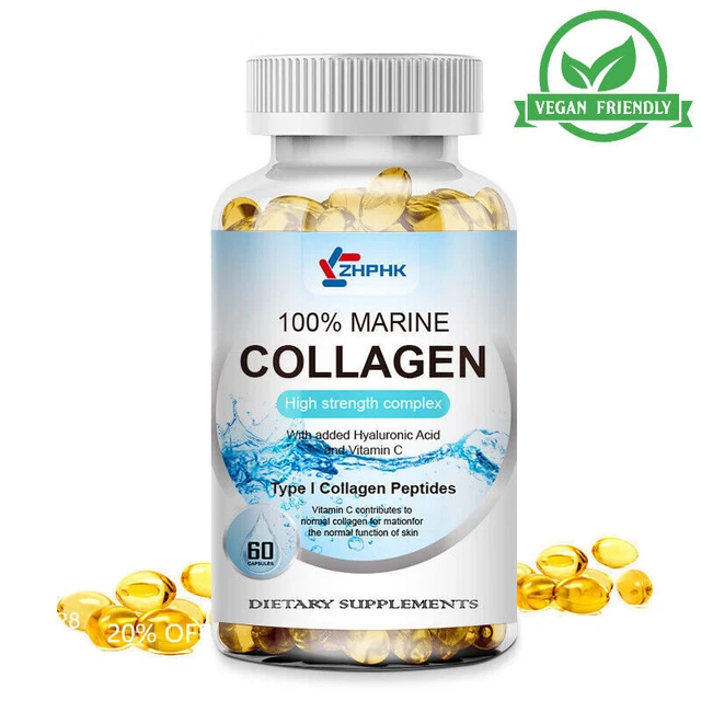 MARINE COLLAGEN CAPSULES 1300mg Type 1 Pure Max Strength for Skin ...