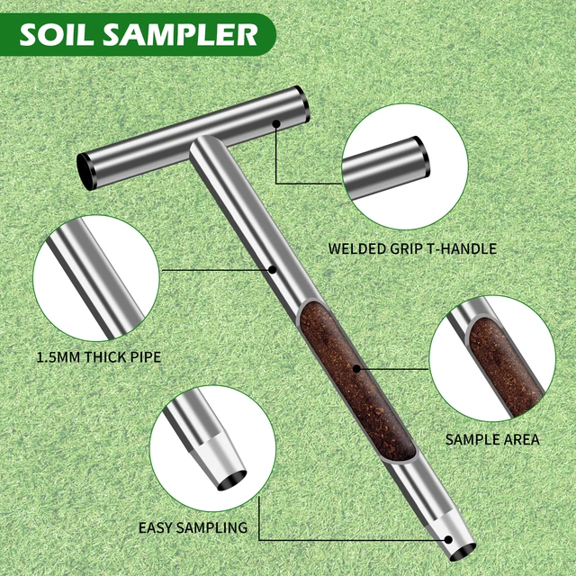 SOIL PROBE 304 Stainless Steel Soil Sampler with 2 Reusable Sample Bags ...