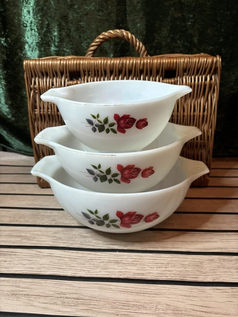 JAJ PYREX JUNE Rose Cinderella Mix Pour Bowls, Set of 3, 1964-71 £26.79 ...