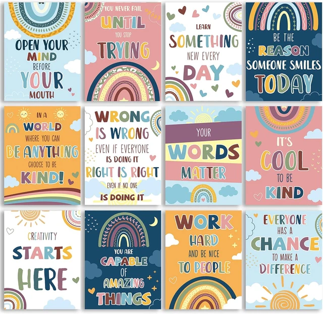 12PCS CLASSROOM MOTIVATIONAL Poster Boho Rainbow Educational Bulletin ...