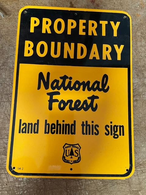 VINTAGE US FOREST SERVICE property boundary sign national smokey bear ...