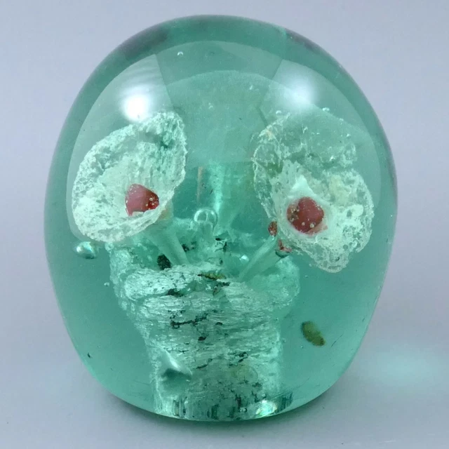 RARE ANTIQUE VICTORIAN J Kilner Green Dump Glass Floral Paperweight ...
