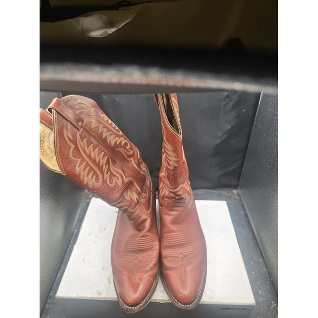 JUSTIN BOOTS BROWN Leather Cowboy Boots with Tan Stitching £63.48 ...