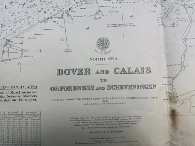 ORIGINAL BRITISH ROYAL Navy Nautical Map of Dover & Calais WW2 / 1946 ...