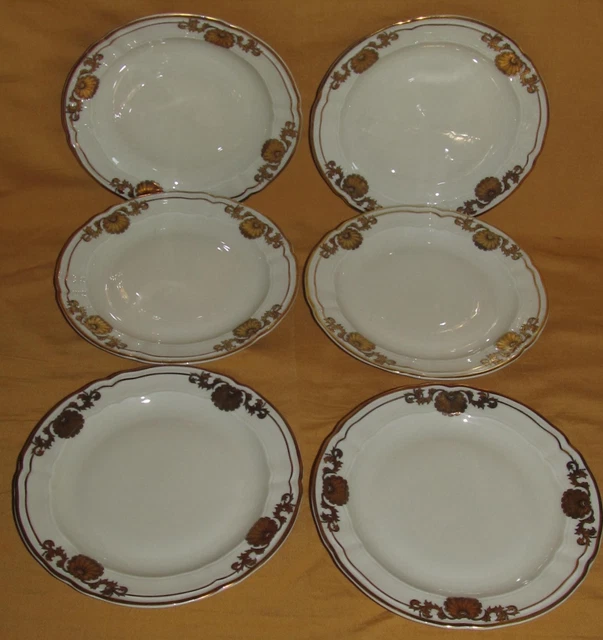 BERNARDAUD VENTADOUR LIMOGES Porcelain Bread Plates Set of 6 Gold Shell ...