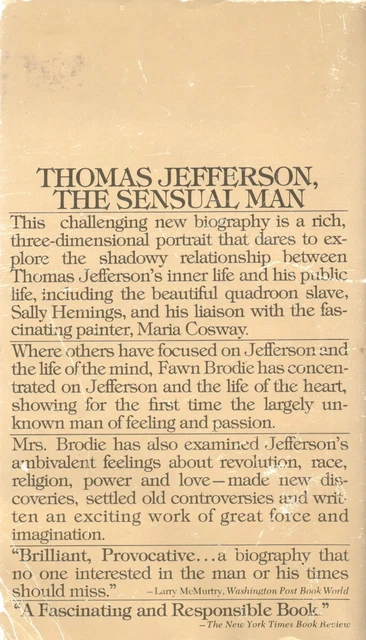 THOMAS JEFFERSON AN INTIMATE HISTORY di FAWN M BRODIE Bantam Books PB 1974 1975 EUR 3,89 ...