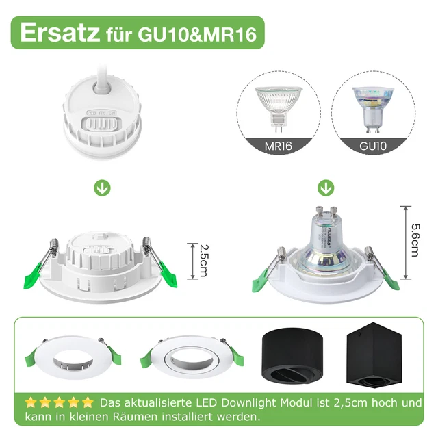 LED MODUL FLACH 230V 6W CCT Dimmbar GU10 MR16 Ersatz Strahler Set 60 ...