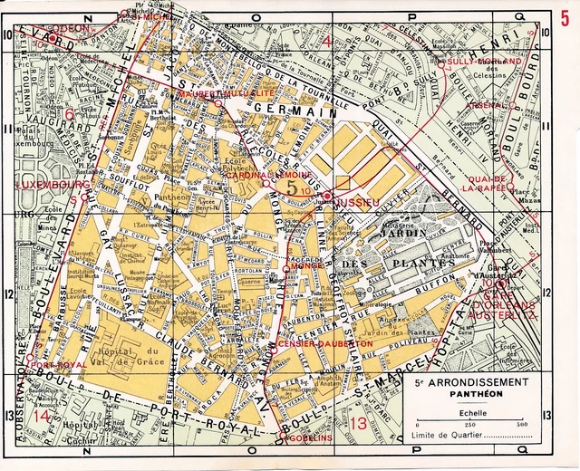 1979 PARIS 5TH Panthéon pt. original city map Monge St-Germain Cuviewr ...