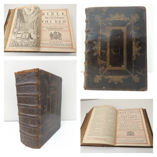 1703 KING JAMES HOLY BIBLE 4to Leather Binding APOCRYPHA Psalms PRAYER ...