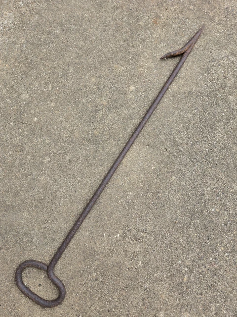 ANTIQUE HAND FORGED Hay Bale Barbed Hook Meat Ice Fire Poker Vintage ...
