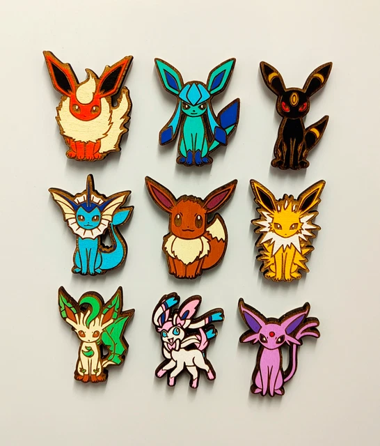 WOODEN EEVEE EVOLUTIONS Pokémon Magnet, Custom Geek Anime Gift Nerd ...