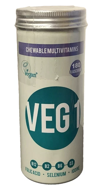 VEG 1 MULTIVITAMIN Chewable Vegan Supplement 180 Tablets BLACKCURRANT ...