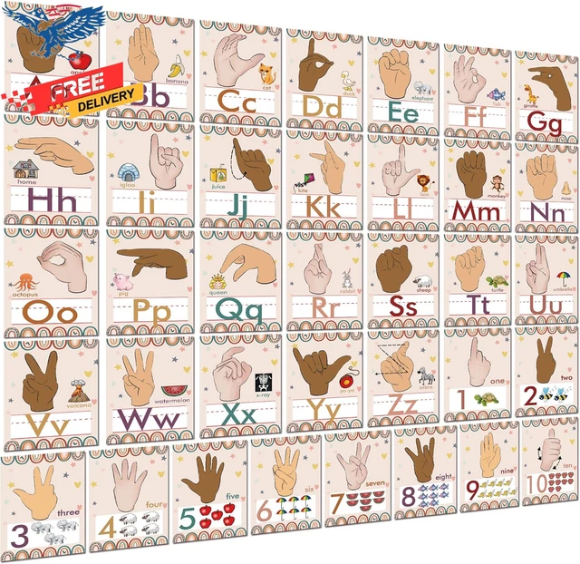 36 PIECES ASL Alphabet Line Bulletin Board Set ABC Number Sign Language ...