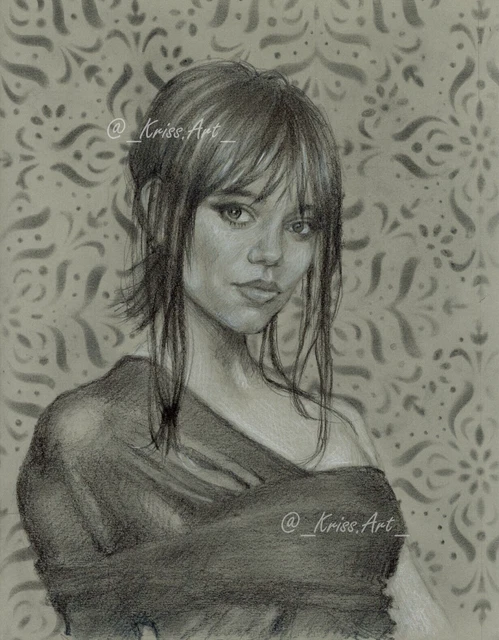 WEDNESDAY MERCOLEDÌ ADDAMS Jenna Ortega ritratto disegno originale EUR ...