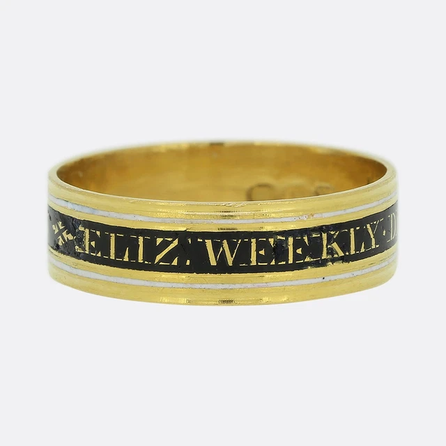 LATE GEORGIAN ENAMELLED Mourning Band Ring Size U (63) - 15ct Yellow ...