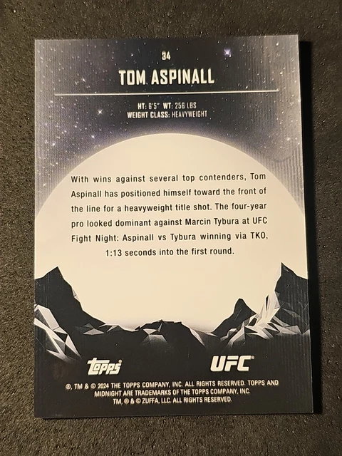 2024 TOPPS MIDNIGHT UFC Tom Aspinall #34 Twilight/99 pesi massimi EUR ...