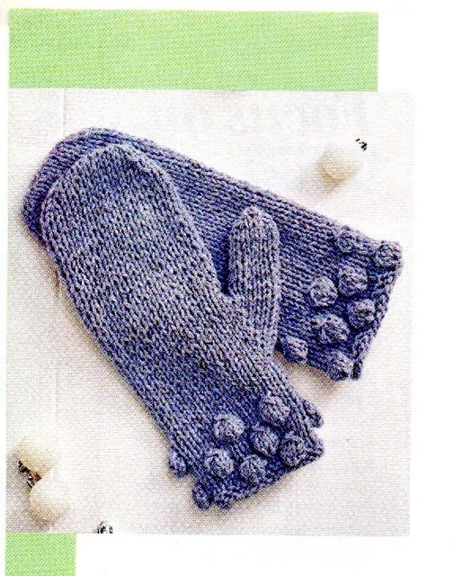 ~ PULL-OUT KNITTING Pattern For Lady's Pretty Bobble Cuff Mittens ~ £1. ...