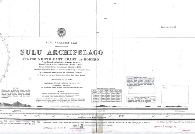 CARTE MAP DE L'Archipel Des Mers Sulu Célèbes Côte Nord-Est De Bornéo ...