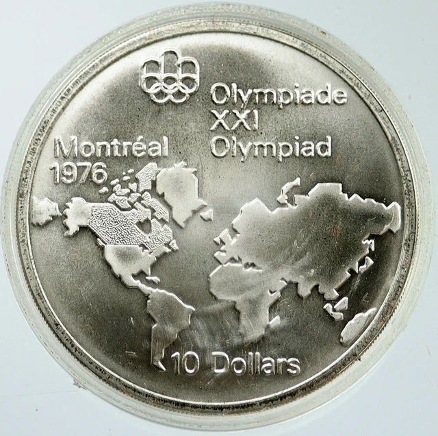 1973 CANADA ELIZABETH II Olympics Montreal World Map BU Silver $10 Coin ...