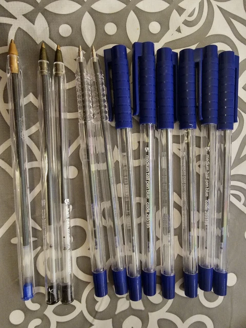 JOB LOT MIXED 12 Pens 9 Blue 2 Black USED UK POWERSELLER FREE P&P £14. ...