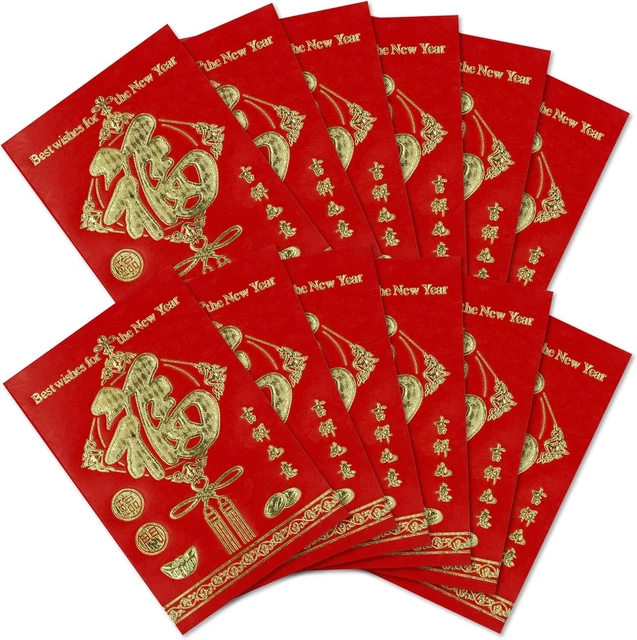12 Traditional Chinese Lunar New Year Red Envelopes For 2024 Year Of