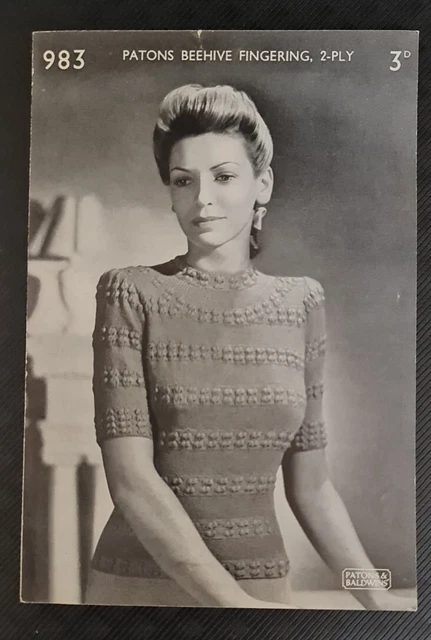 ORIGINAL VINTAGE 1940S PATONS KNITTING PATTERN Jumper 983 £9.95 ...