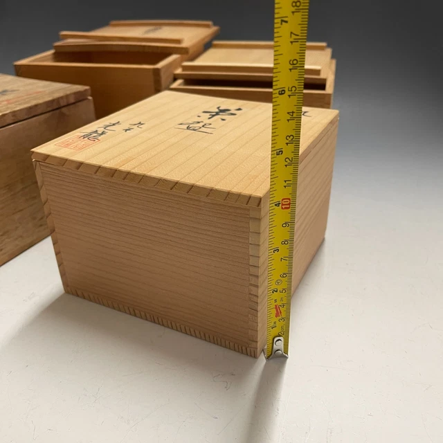 JAPANESE PAULOWNIA KANJI Wooden Storage Box Lot of 4 Chawan Sado ...