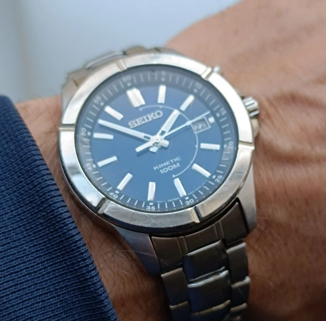SEIKO KINETIC POWER Reserve NEW CAPACITOR 5M62 Apr 2012 Blue Dial Mens ...