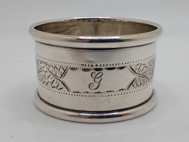 ANTIQUE ENGLISH STERLING Silver Napkin Ring "G" initial engraving ...
