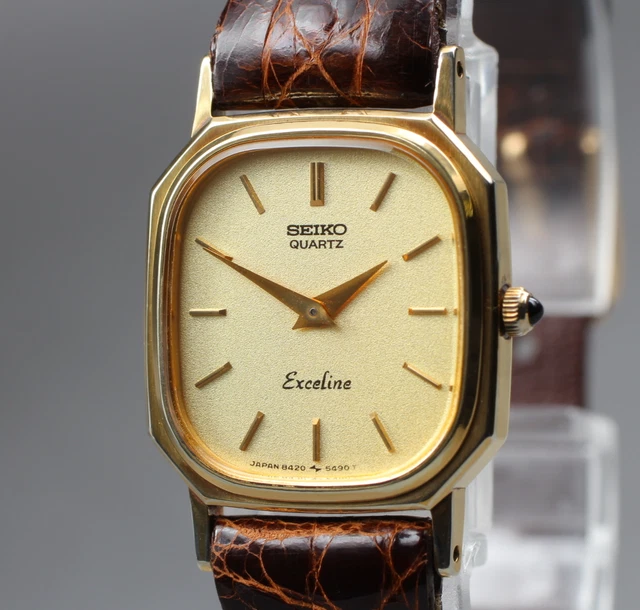 VINTAGE 1981 EXC+5 SEIKO Exceline 8420-5420 Gold Tone Quartz Ladies ...
