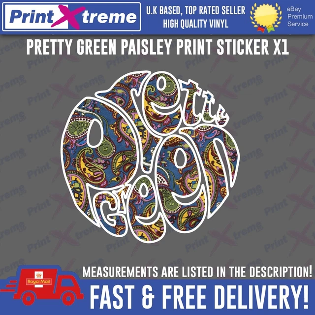 PRETTY GREEN PAISLEY Logo Sticker x1 Vespa Scooter Lambretta Scomadi ...