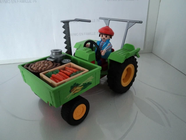 PLAYMOBIL VINTAGE FERME tracteur fermier pot à lait caisse légumes 3074 ...