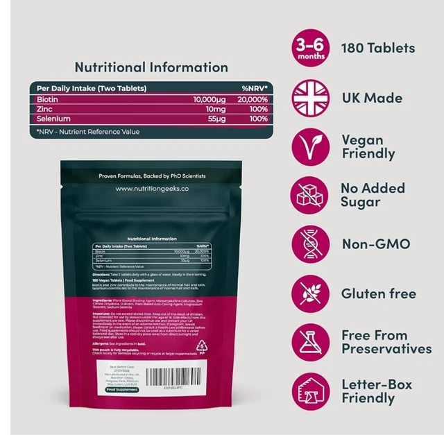 BIOTIN HAIR GROWTH Supplement 180 Vegan Tablet £11.86 - PicClick UK