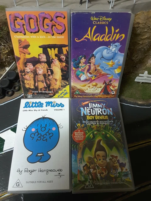 VHS TAPES X 4 Aladdin,Gogs,Jimmy Neutron,Little Miss Shy & Friends, Vgc ...