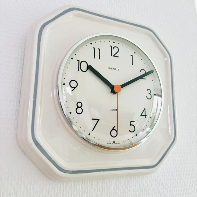 KIENZLE 60ER 70ER Vintage Keramik Küchenuhr Wanduhr 8-eckig weiß ...