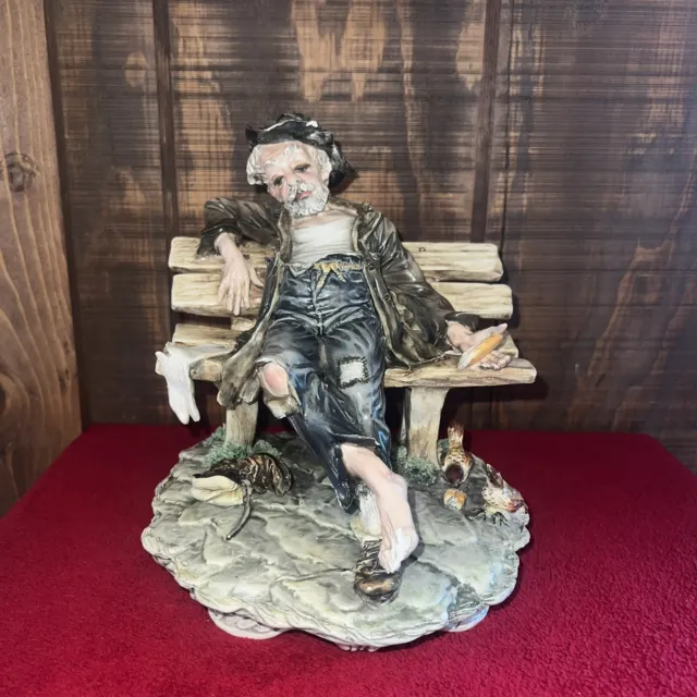 SIGNED VINTAGE ITALIAN Capodimonte Style Figurine Hobo Tramp Man on a ...