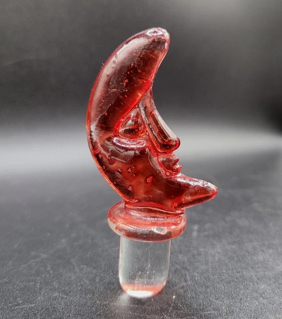 VINTAGE RED ART Glass Cresent Moon Perfume Bottle Stopper Dauber Only £ ...