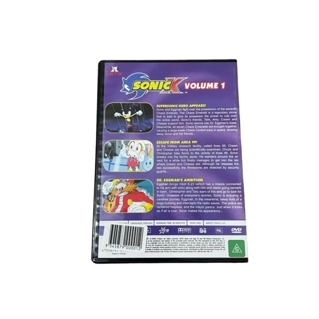 SONIC X VOLUME 1 DVD Sonic The Hedgehog Animation Cartoon Region 4 ...