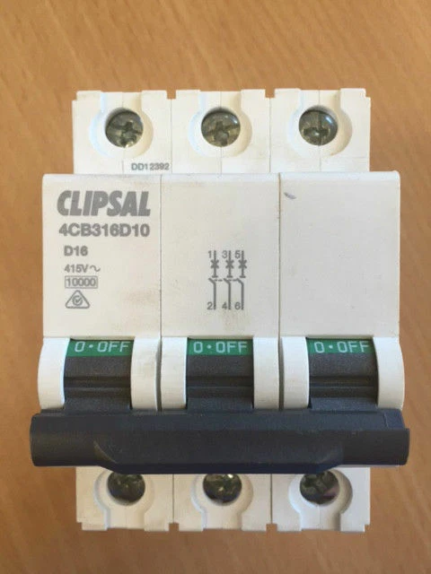 CLIPSAL 4CB316D10 MINIATURE Circuit Breaker MCB 3 Module 3 Pole 16A 10kA D-Curve $157.15 ...