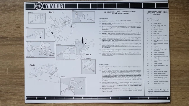 YAMAHA RD350LC / Rd250Lc 4L0 4L1 Pro Am Fairing Fitting Instructions £ ...