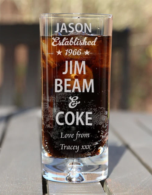 PERSONALISED ENGRAVED BOXED Jim Beam & Coke Glass Birthday Xmas Gift ...