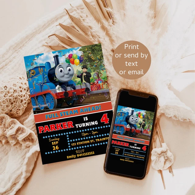 THOMAS THE TANK Engine Invitation Kids Birthday Party Personalised EUR ...