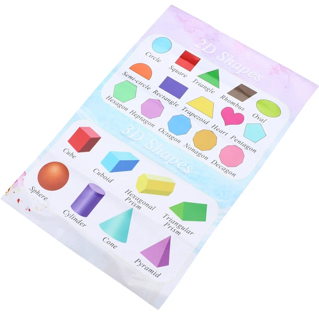 SELF-ADHESIVE ENGLISH LEARNING Poster 2D 3D Shapes Chart Nursery £6.64 ...