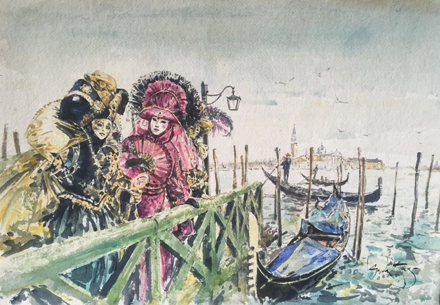 RARE NEUF SUPERBE ORIGINAL GORDON KING "Mascarade Lagune de Venise ...