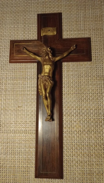 CRUCIFIX CHRIST ARTISTIQUE Bronze Bois A. Villien 35 Cm EUR 89,00 ...