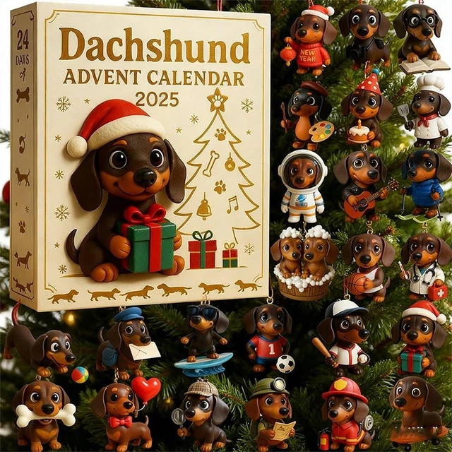 2025 DACHSHUND ADVENT Calendar,24 Days Acrylic Christmas Countdown ...